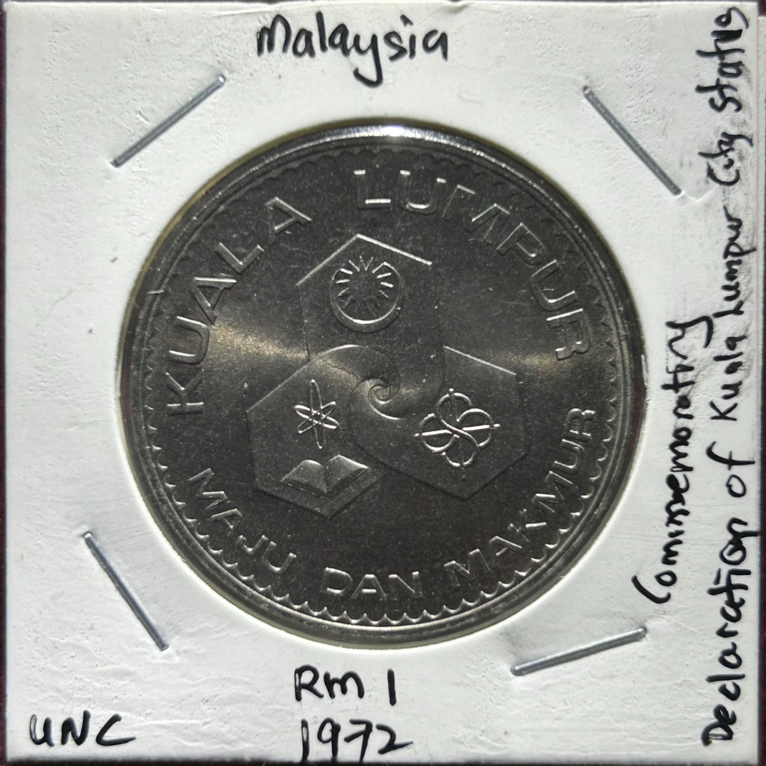 Malaysia RM1 UNC 1972 Kuala Lumpur City Status Declaration Uncirculated ...