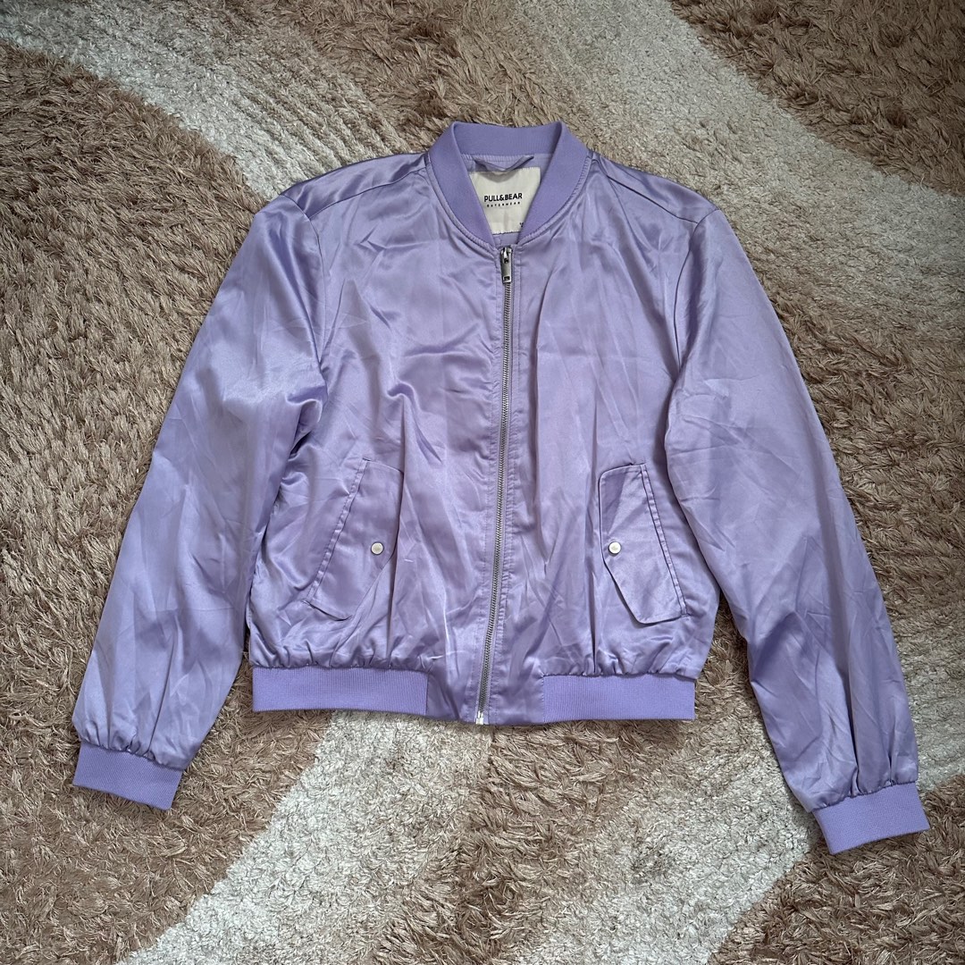 Pull&Bear Lavender Silk Satin Bomber Jacket, Women's Fashion, Coats ...