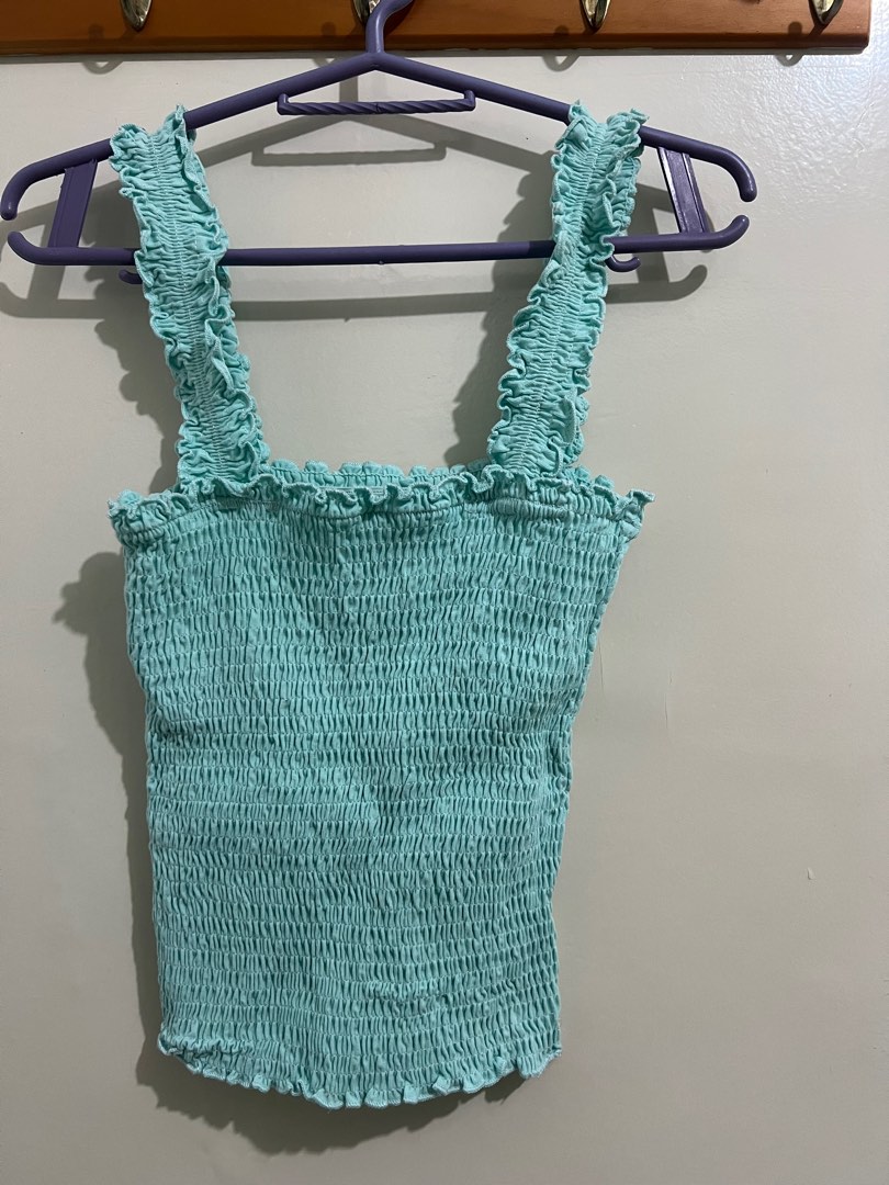 Tiffany blue ruched top, Women's Fashion, Tops, Blouses on Carousell