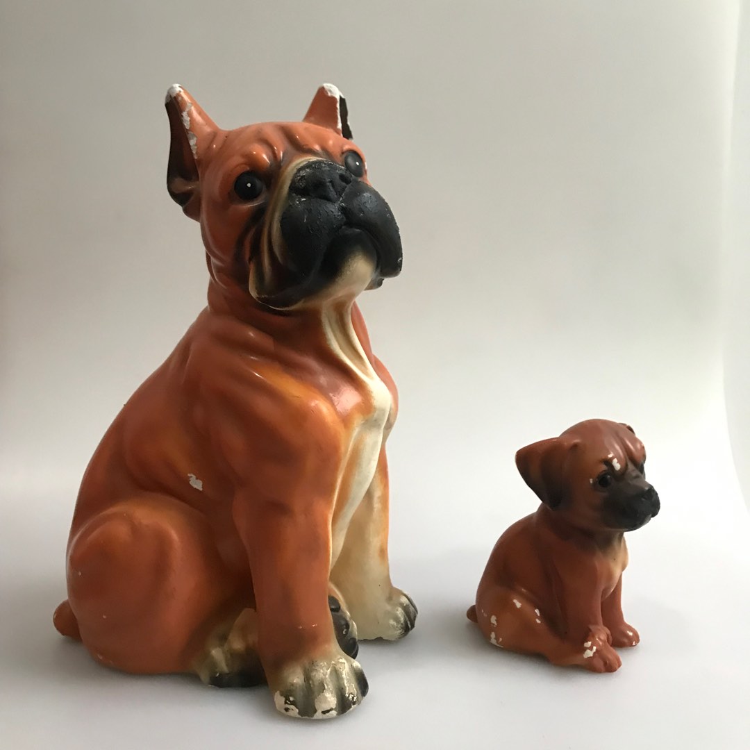 Vintage Boxer Dog Large big and mini Collectible Figurine JAPAN This is ...
