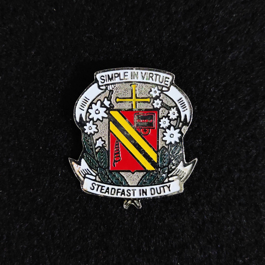 Vintage Convent Metal School Badge, Cross Version --- Motto "Simple In Virtue, Steadfast In Duty ...