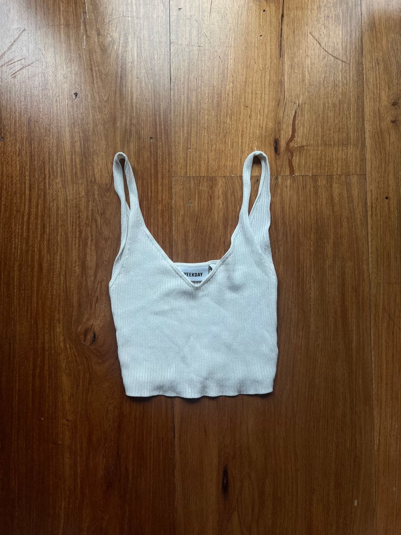 Weekday White Ribbed Crop Tank, Women's Fashion, Tops, Blouses on Carousell