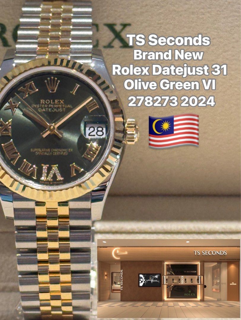 Brand New Rolex Datejust 31 278273 2024 Olive Green VI Diamond Roman ...