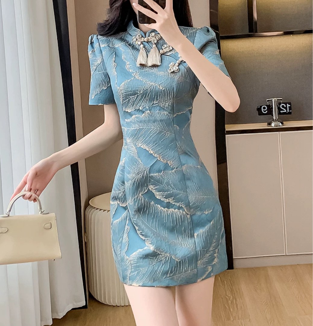 Chinese new year blue Cheong Sam, Women's Fashion, Dresses & Sets ...