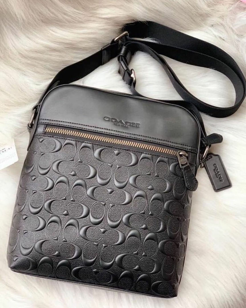 Coach F73338 Houston Flight Bag in Black Signature Crossgrain Leather ...