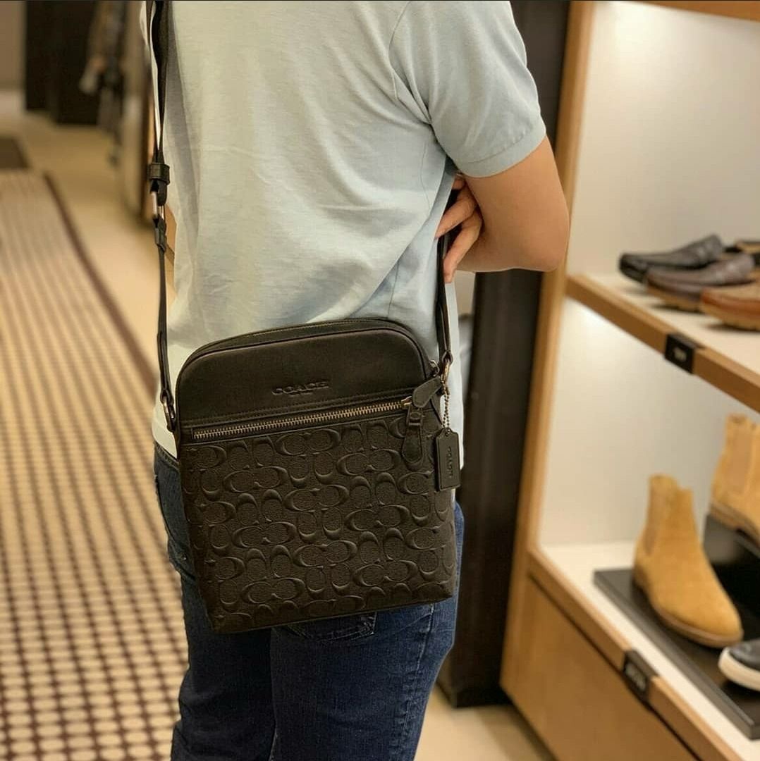 Coach F73338 Houston Flight Bag in Black Signature Crossgrain Leather ...