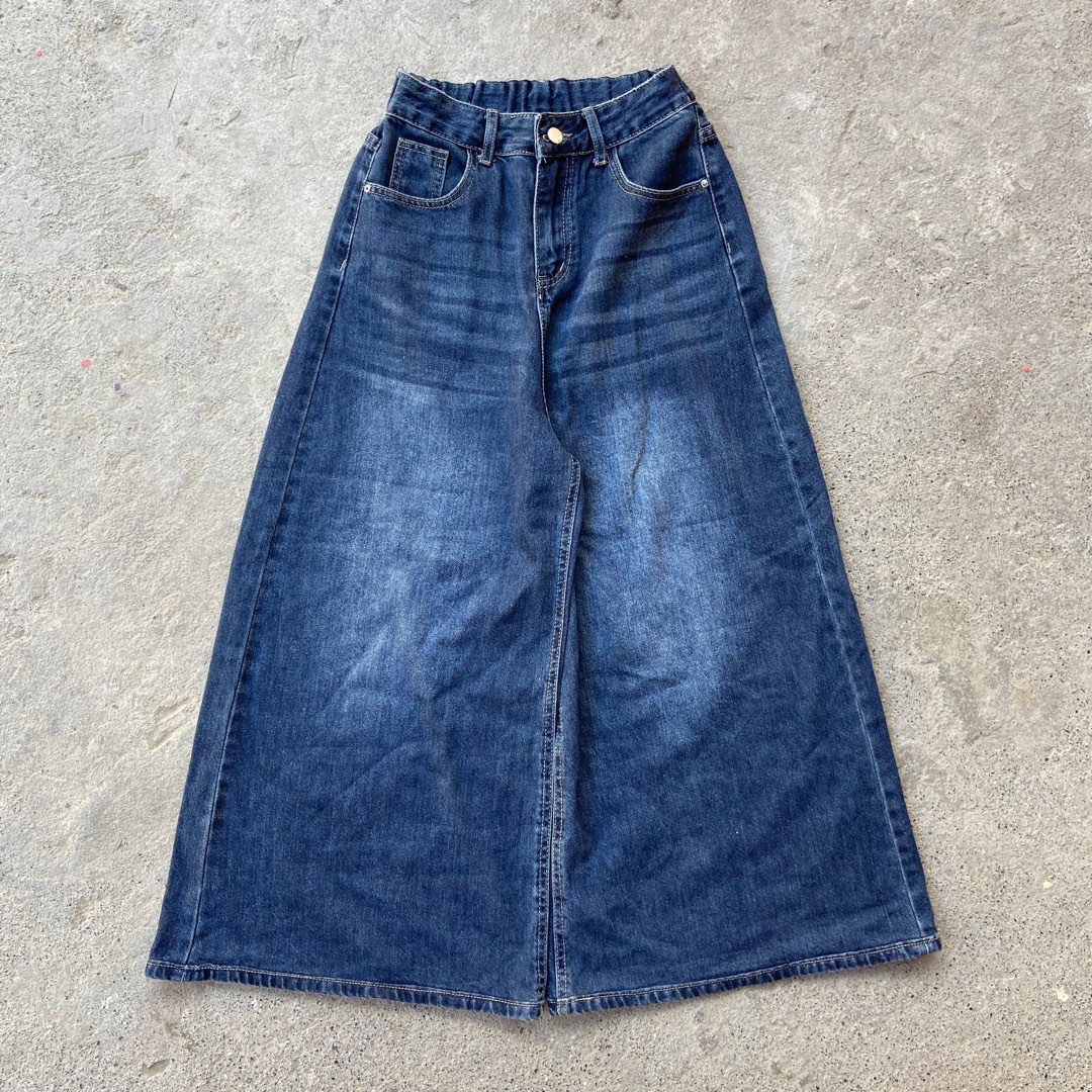 GODZILLA DENIM BLUE BAGGY WIDELEG PANTS, Women's Fashion, Bottoms ...