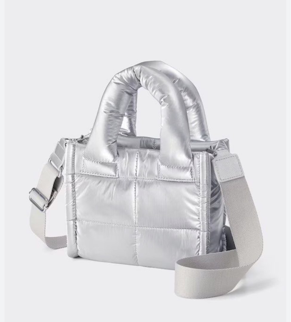 GU mini silver puffer tote bag - brand new w/ tag, Women's Fashion ...