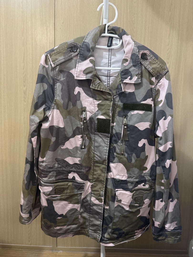 H&M Military Jacket - Green / Pink, Women's Fashion, Coats, Jackets and ...