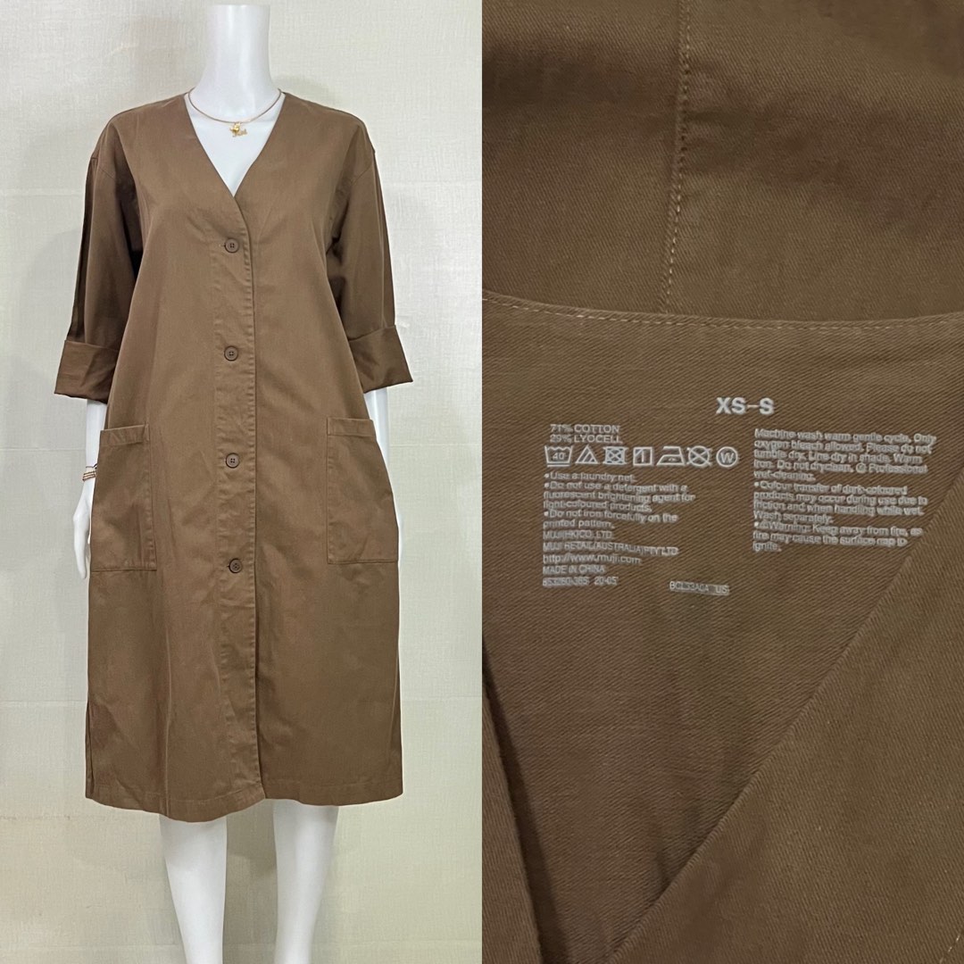 Muji LtBrown Dress, Women's Fashion, Dresses & Sets, Dresses on Carousell
