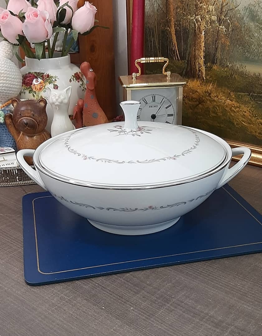 NORITAKE Mayfair Platinum Trim Round Covered Tureen/Vegetable Bowl H3 ...
