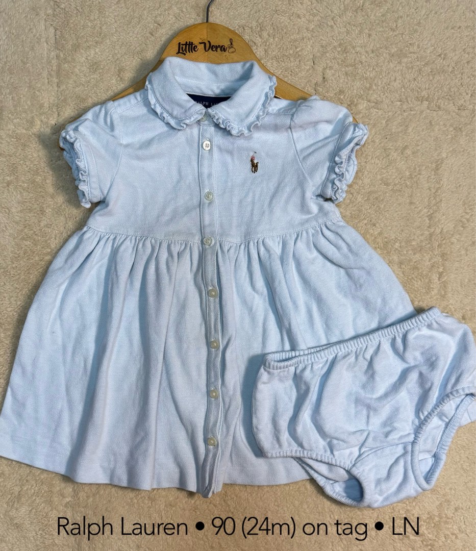 Ralph Lauren RL powder blue puff oxford dress with bloomer, Babies ...