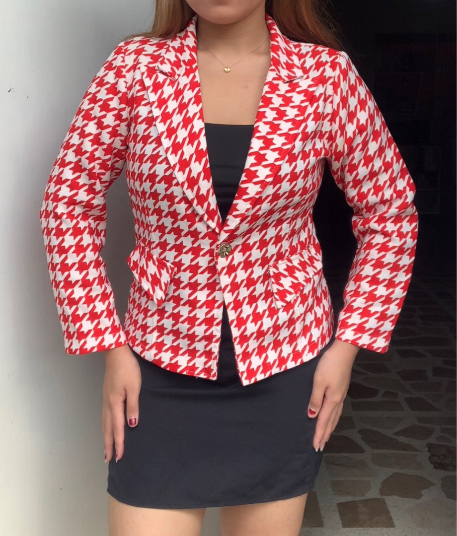 Red and white women formal office jacket, Women's Fashion, Coats ...