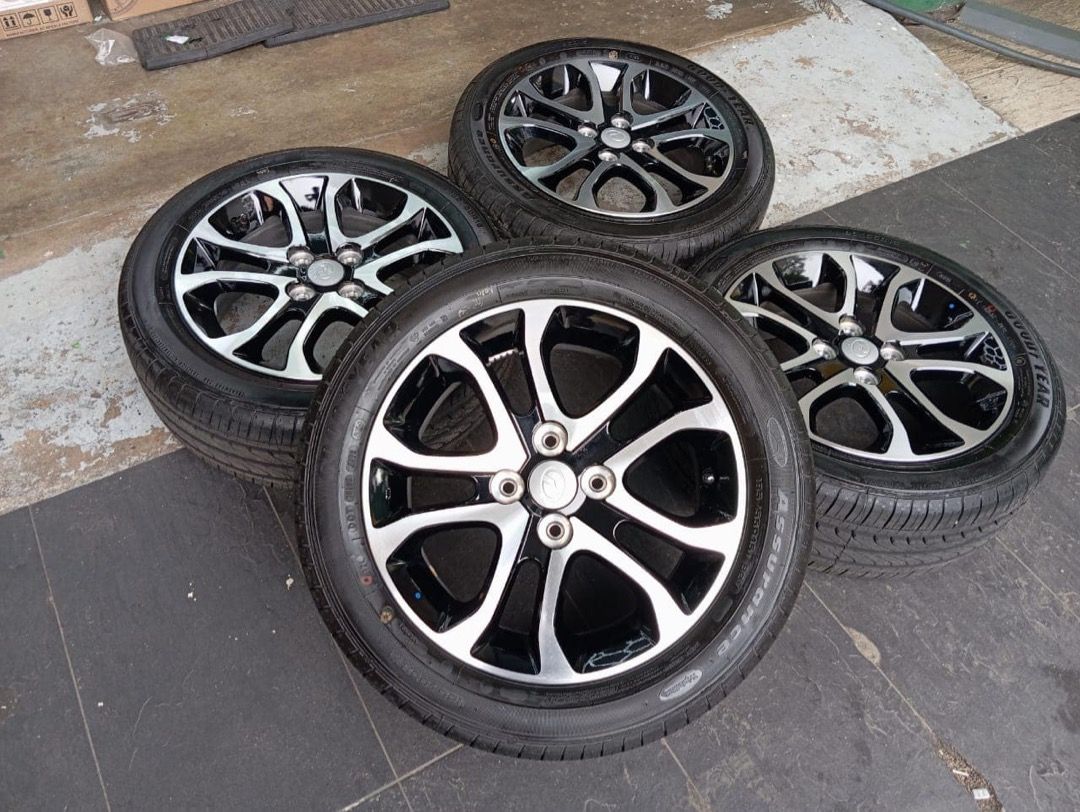 SPORT Rim PERODUA ORI 15" TYRE GOODYEAR 95% (2024) MYVI SAGA ALZA BEZZA ...