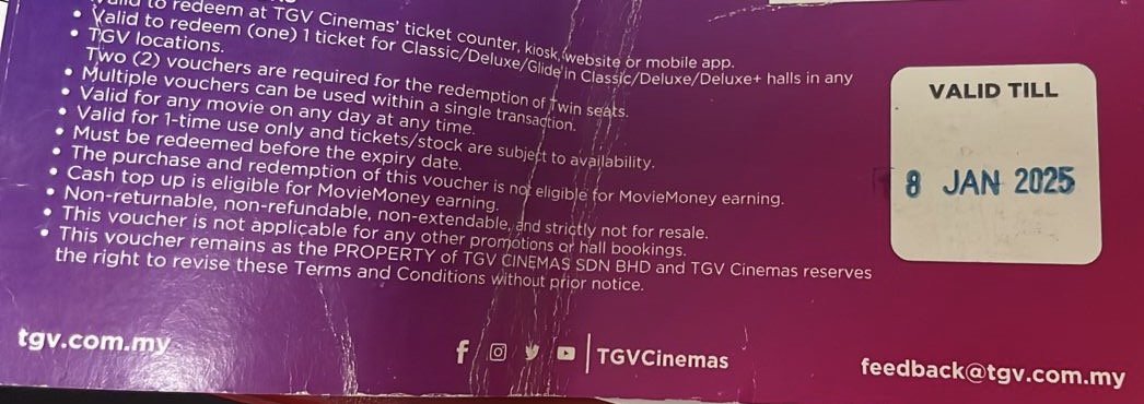 TGV MOVIE TICKET cinema TGV CLASSIC HALL DELUXE HALL DELUXE+ hall ...