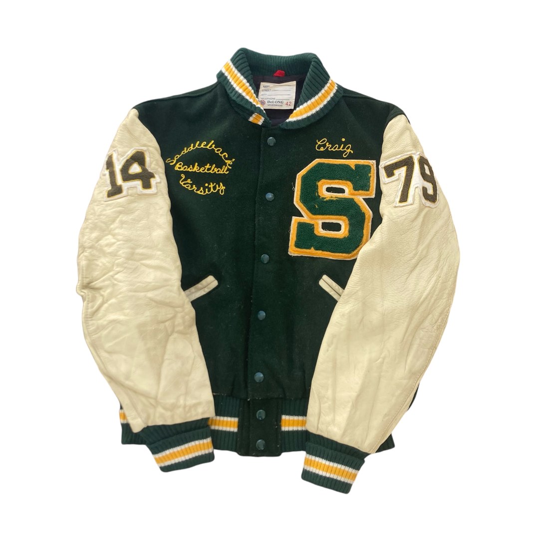 VINTAGE DELONG LEATHER ARMS VARSITY JACKET, Men's Fashion, Coats ...