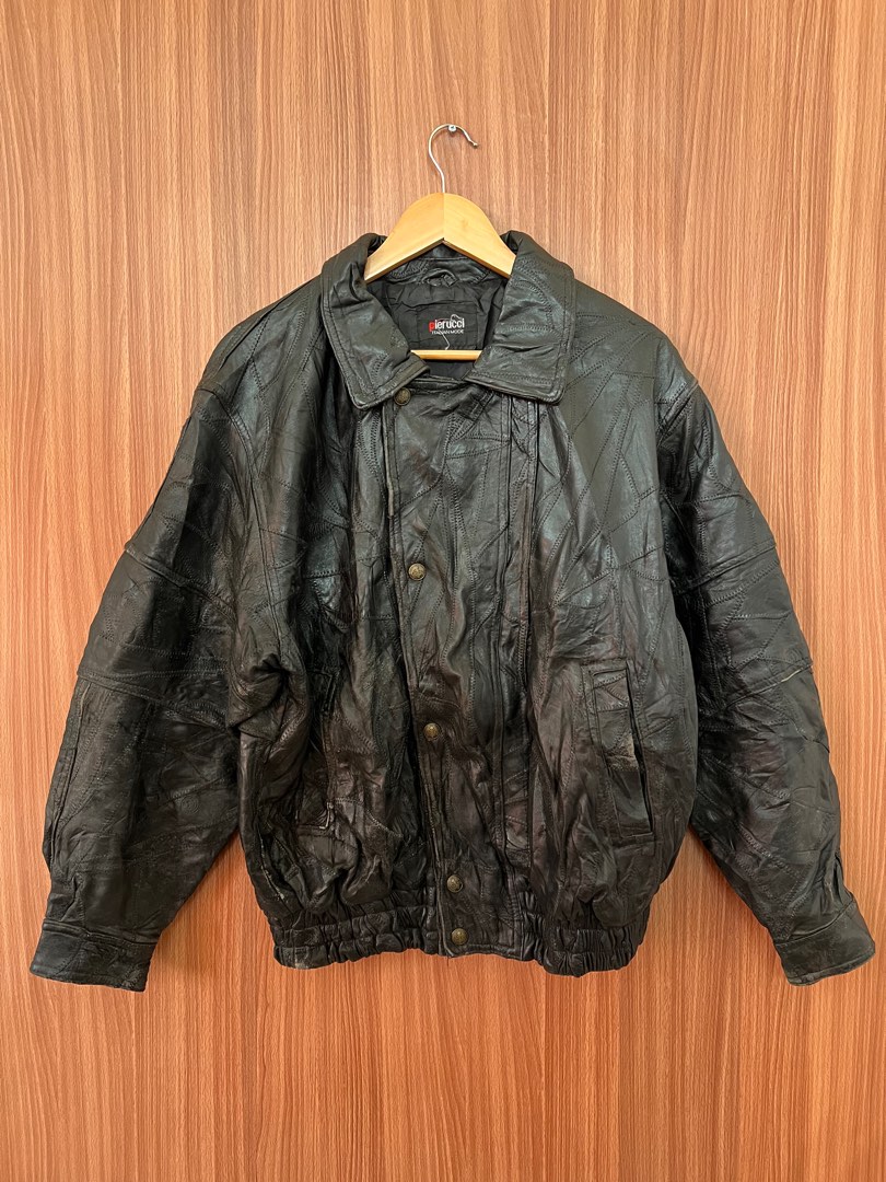 vintage leather jacket pierucci italian(very rare), Men's Fashion ...