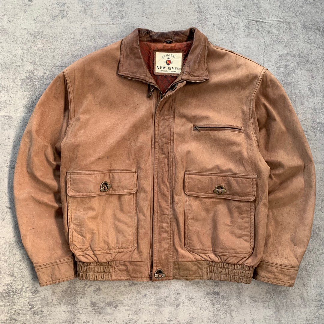 Vintage New River Suede Leather Brown Jacket, Men's Fashion, Coats ...