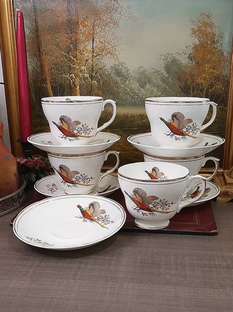 5-Duo SHERIDEN Pheasant Staffordshire Fine Bone China Large Breakfast ...