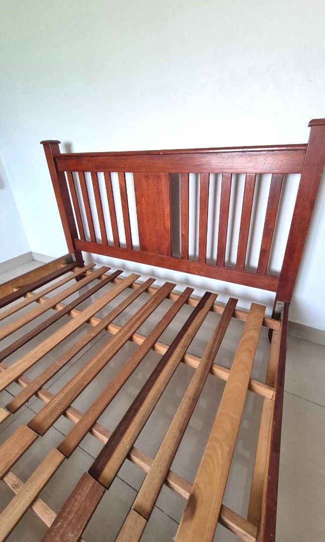 Bedframe Rangka Katil Bed Frame Mahogany Brown Wood Kayu, Furniture ...