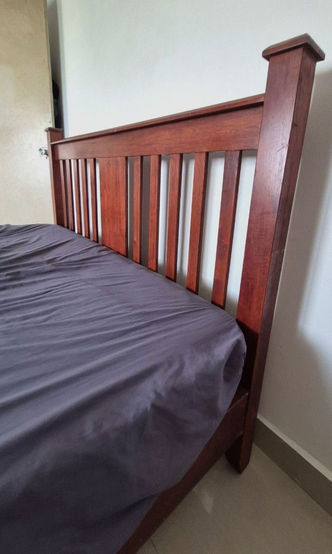 Bedframe Rangka Katil Bed Frame Mahogany Brown Wood Kayu, Furniture ...