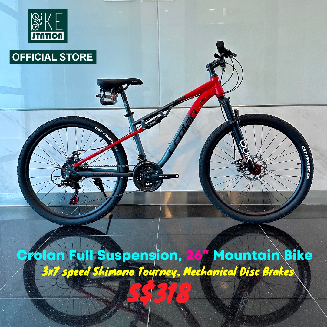 Crolan Full Suspension Bike, 26" Mountain Bike, Shimano 3x7-speed ...