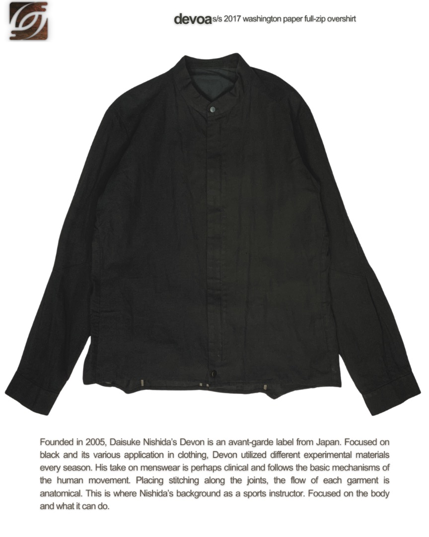 Devoa S/S 2017 Washi Paper Mandarin Collar Zippered Overshirt, Men's Fashion, Tops & Sets ...