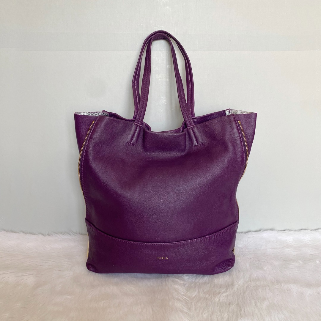 Furla Purple Soft Leather Shoulder Tote Bag, Women's Fashion, Bags ...