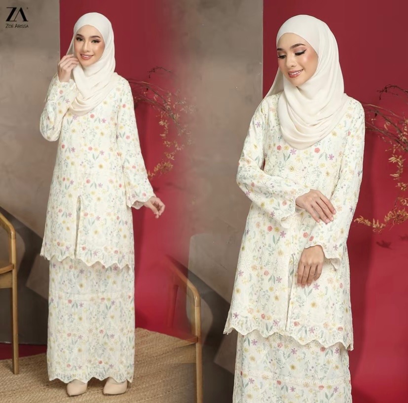 Jawaria Kurung Kebaya Moden Full Lace Raya (Yellow), Women's Fashion ...