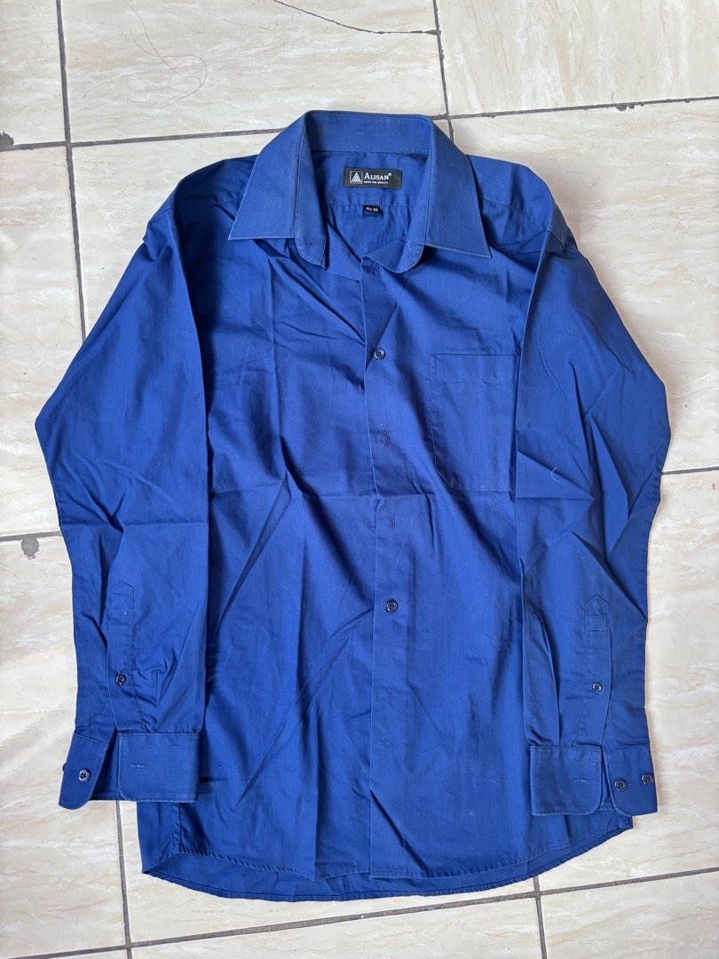 Kemeja Alisan Biru ukuran XL SlimFit, layak pakai, Fesyen Pria, Pakaian ...