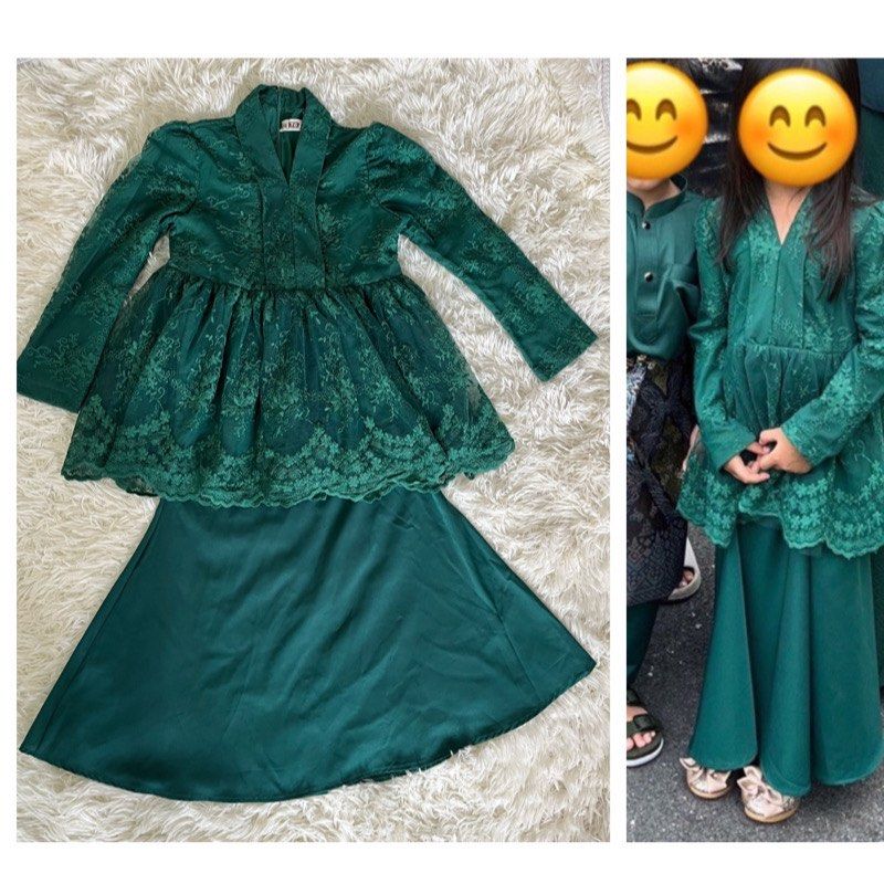 Kids Dark Green Baju Raya Baju Kurung 5-6 Years, Babies & Kids, Babies ...