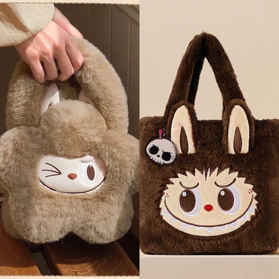 Labubu The Monsters Plush Flower Bag/Brown/Labubu Reversible Plush Bag ...