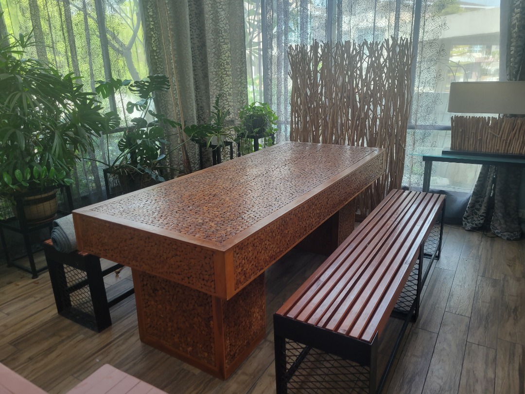 8-Seater Natural Wood Balinese Dining Table Set , Furniture & Home ...