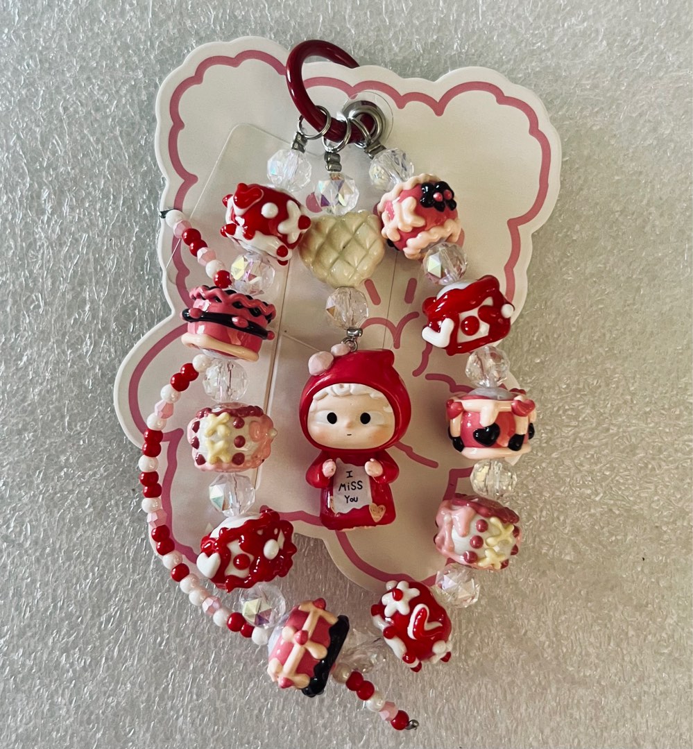 New Ozai pop bean handpainted beads handcrafted Bag charm/ mobile phone ...