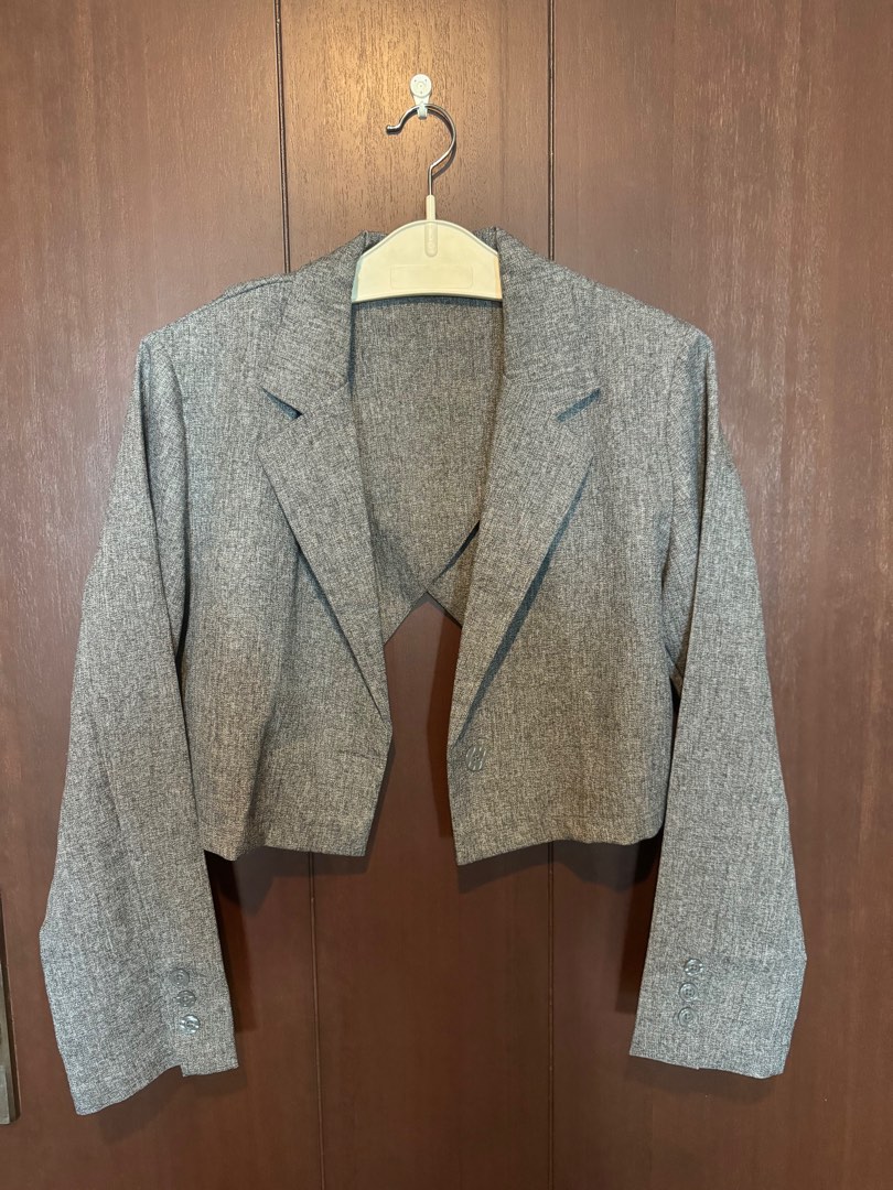 Ocha wear X Shannon Dorothea | Back Cut-out crop blazer | GREY, Fesyen ...