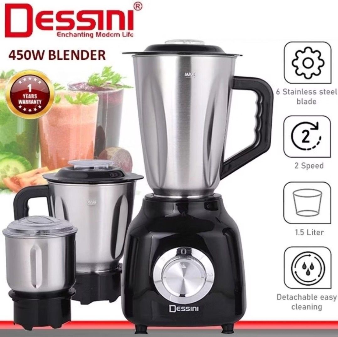 Original DESSINI ITALY 1.5L Stainless Steel Blender Grinder Mixer ...