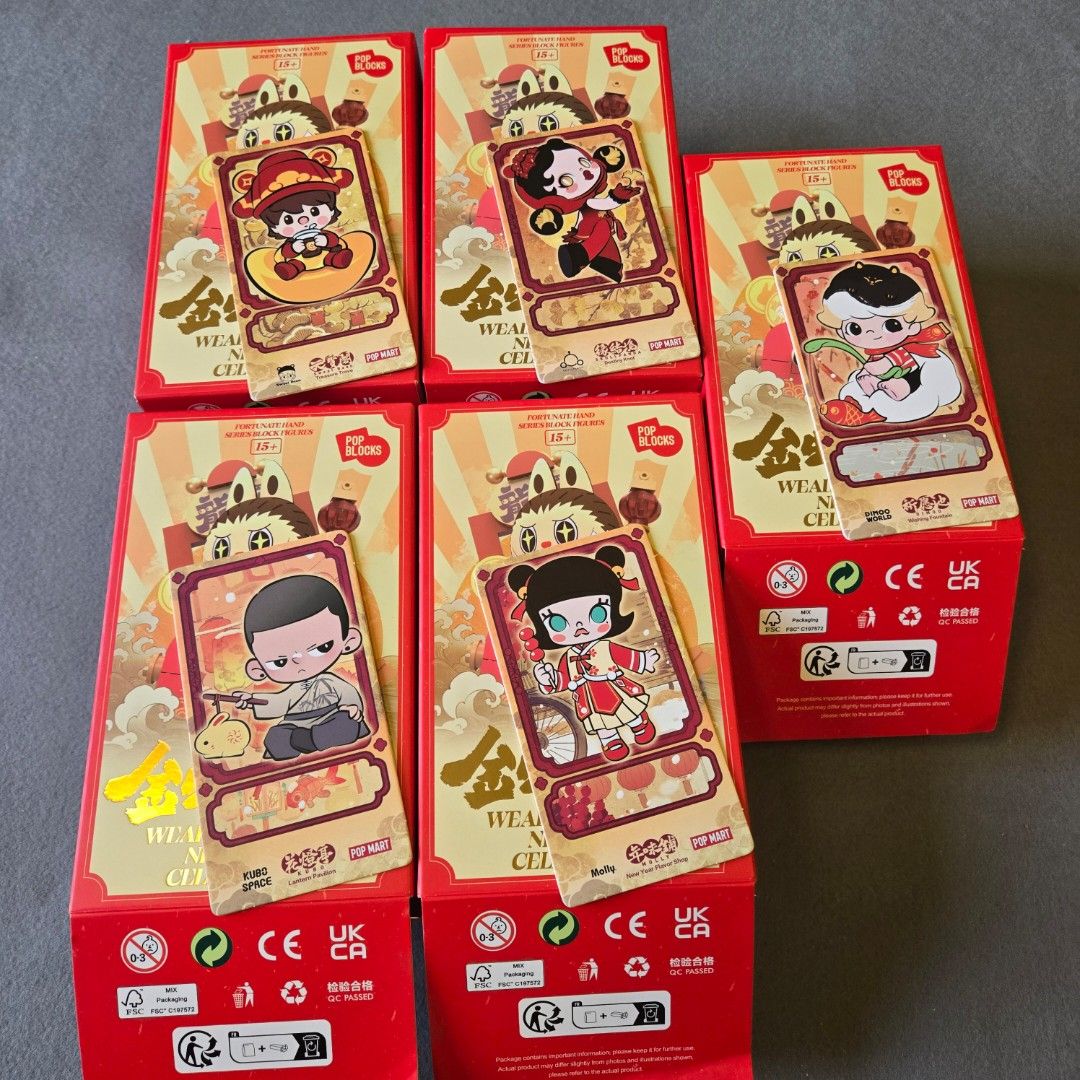 Popmart New Year Pop Blocks Skullpanda Dimoo Molly Set of 5, Hobbies ...