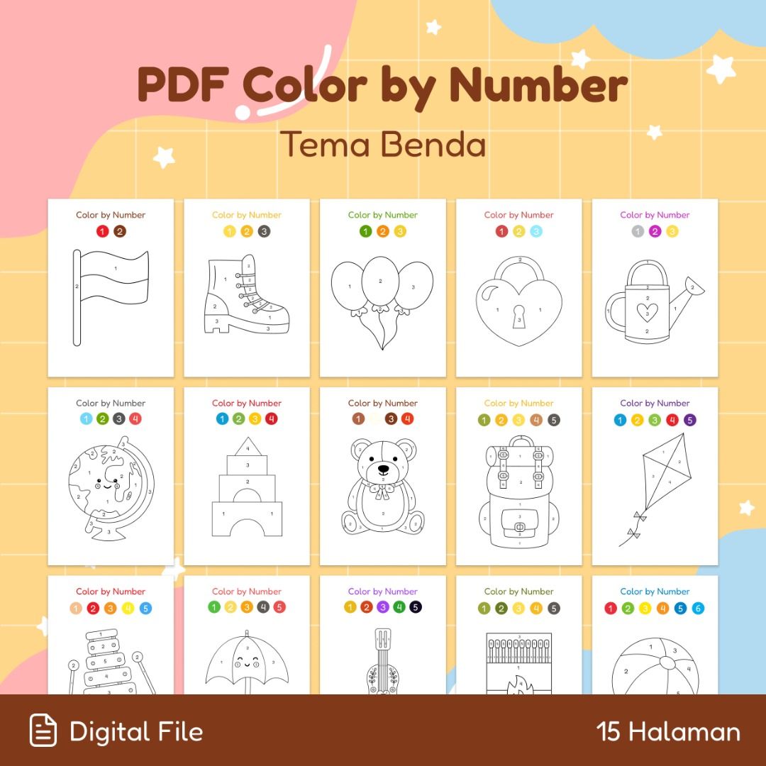 [NEW] Printable PDF Color by Number Worksheet Mewarnai Anak, Bayi ...
