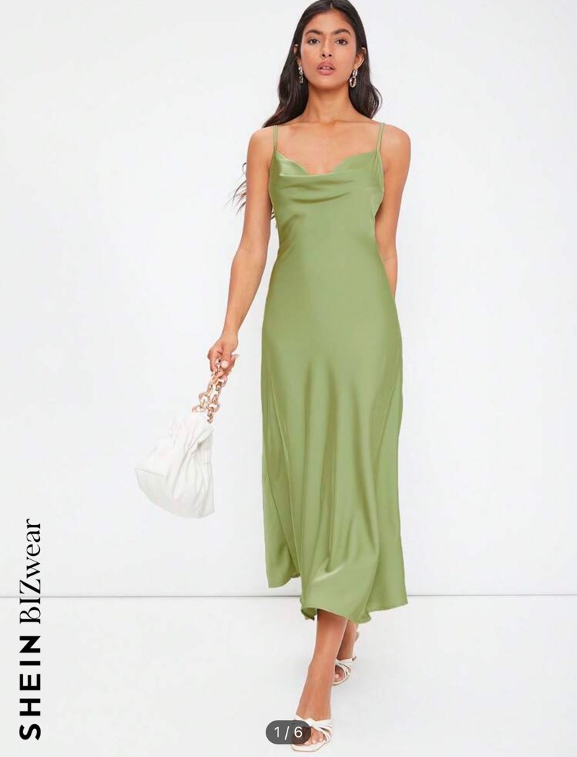 Sage Green Silk/Satin Dress, Women's Fashion, Dresses & Sets, Dresses on Carousell