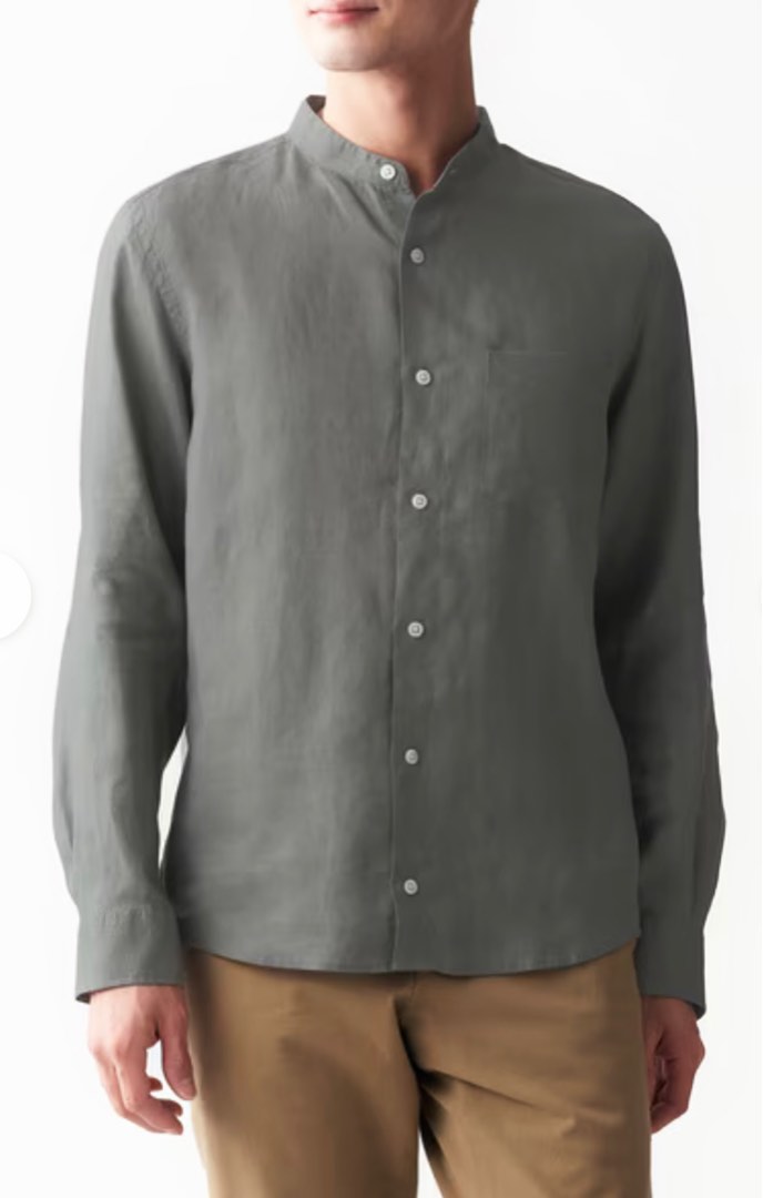 STYLE828: MUJI men stand collar iron grey colour shirt/ Muji cotton ...