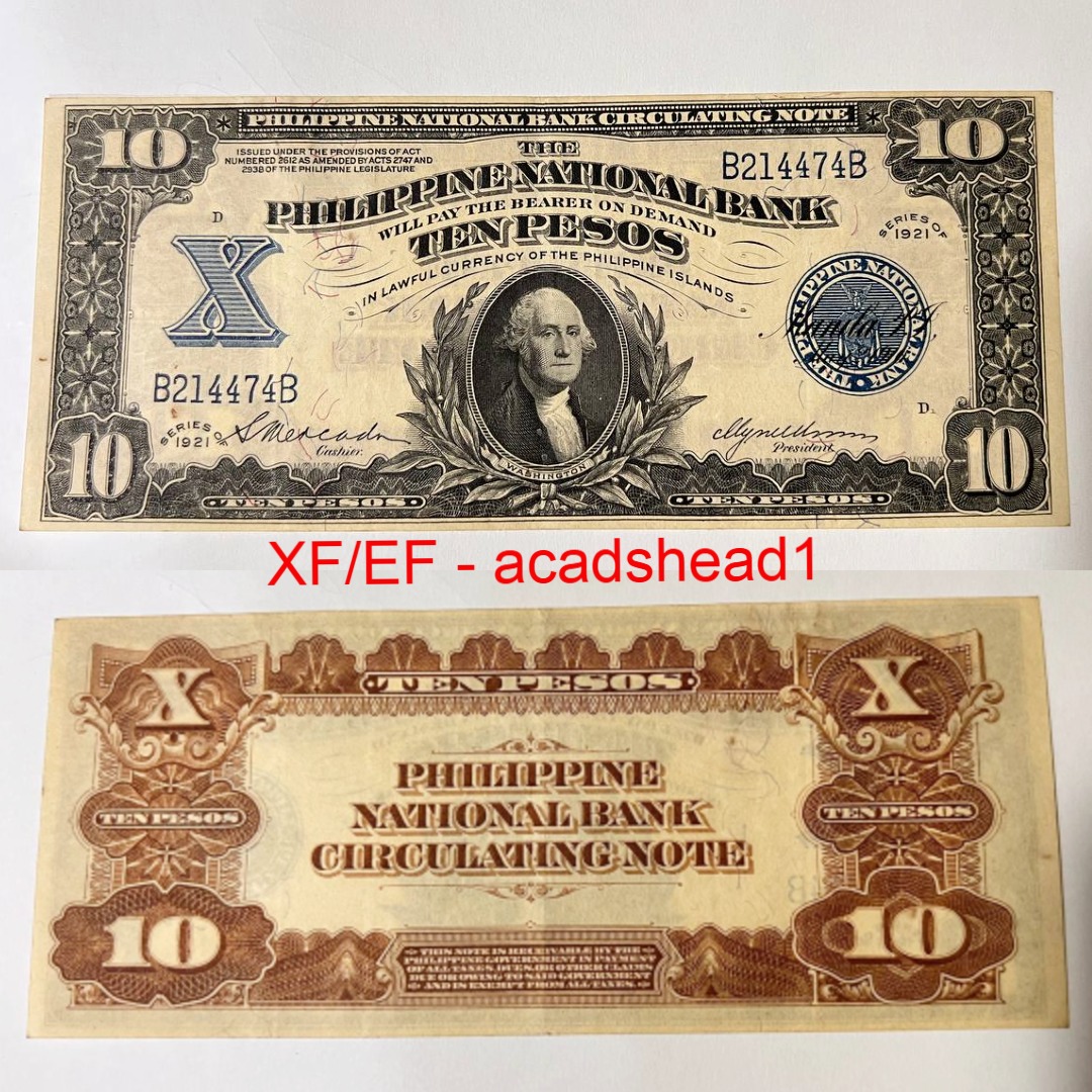 [XF] 10 pesos 1921 RARE Philippine National Bank PNB Banknote ...