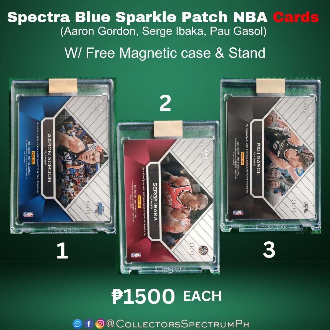 Aaron Gordon, Serge Ibaka, Pau Gasol Spectra Blue Sparkle Patch 2017 Numbered NBA Cards, Hobbies ...