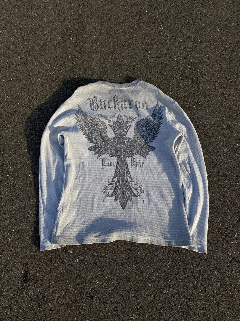 Buckaroo Acid Grey Big Cross Logo Grunge Thermal Sweater, Men's Fashion ...