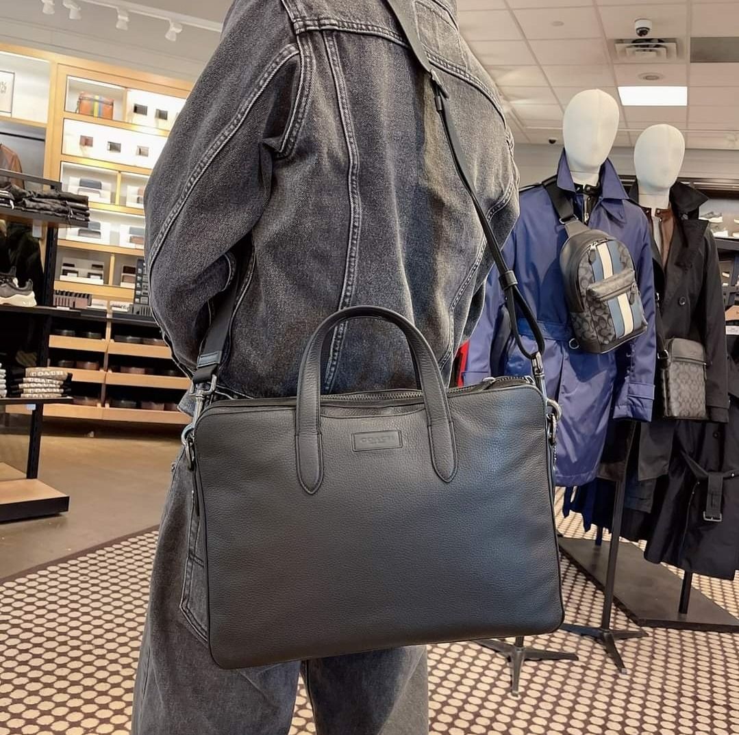 Coach C2833 Penn Briefcase in Black Refined Pebble Leather & Refined ...