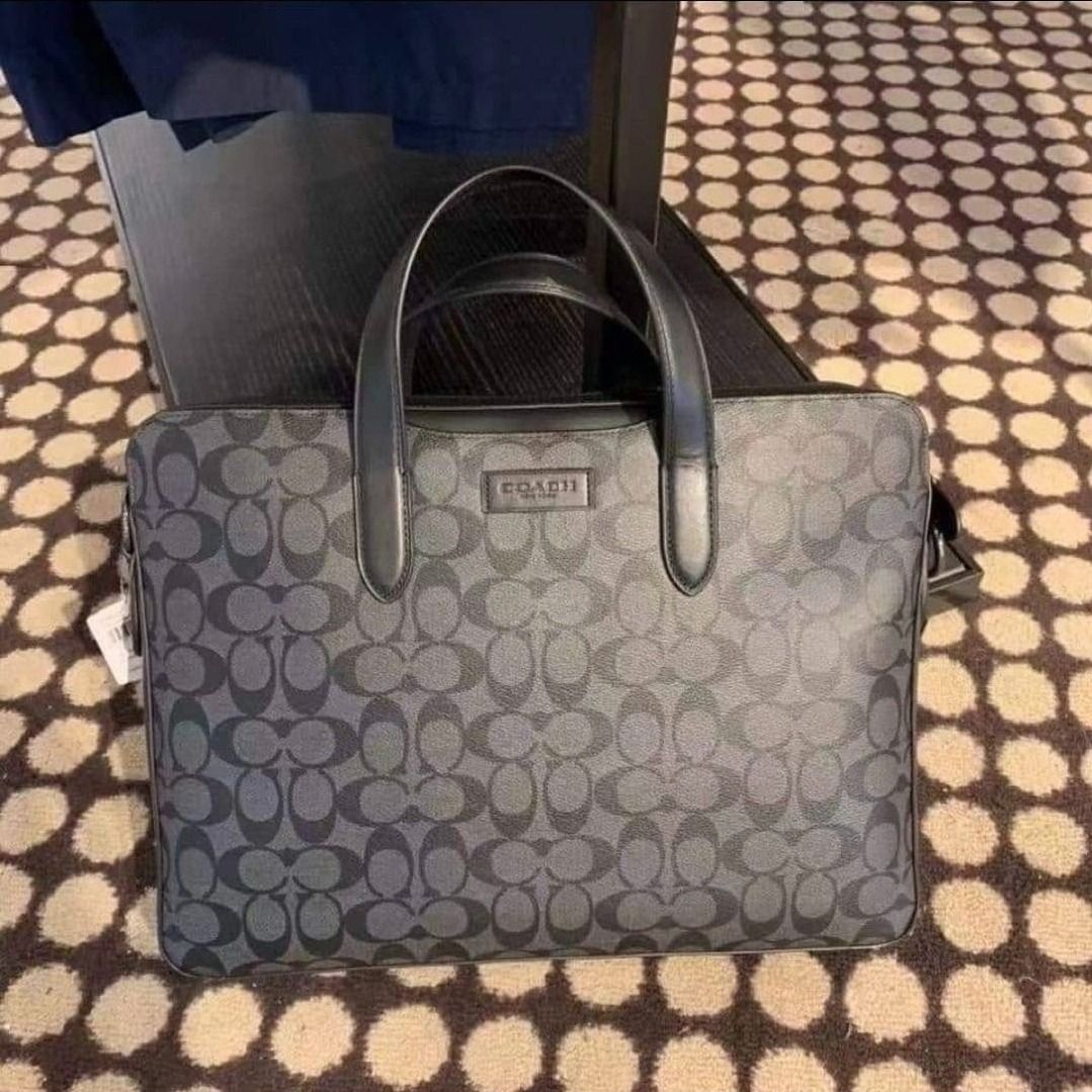 Coach C2837 Penn Briefcase in Charcoal Signature Coated Canvas and ...