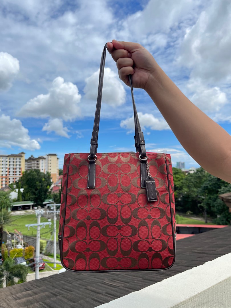 Coach Mini Tote Monogram In Red Brown, Luxury, Bags & Wallets on Carousell