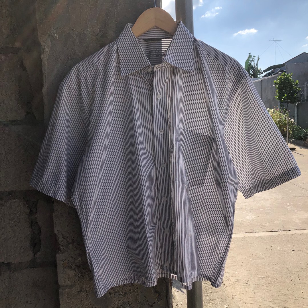 Cuff n Collar Black Pinstripes Cropped Polo, Men's Fashion, Tops & Sets ...