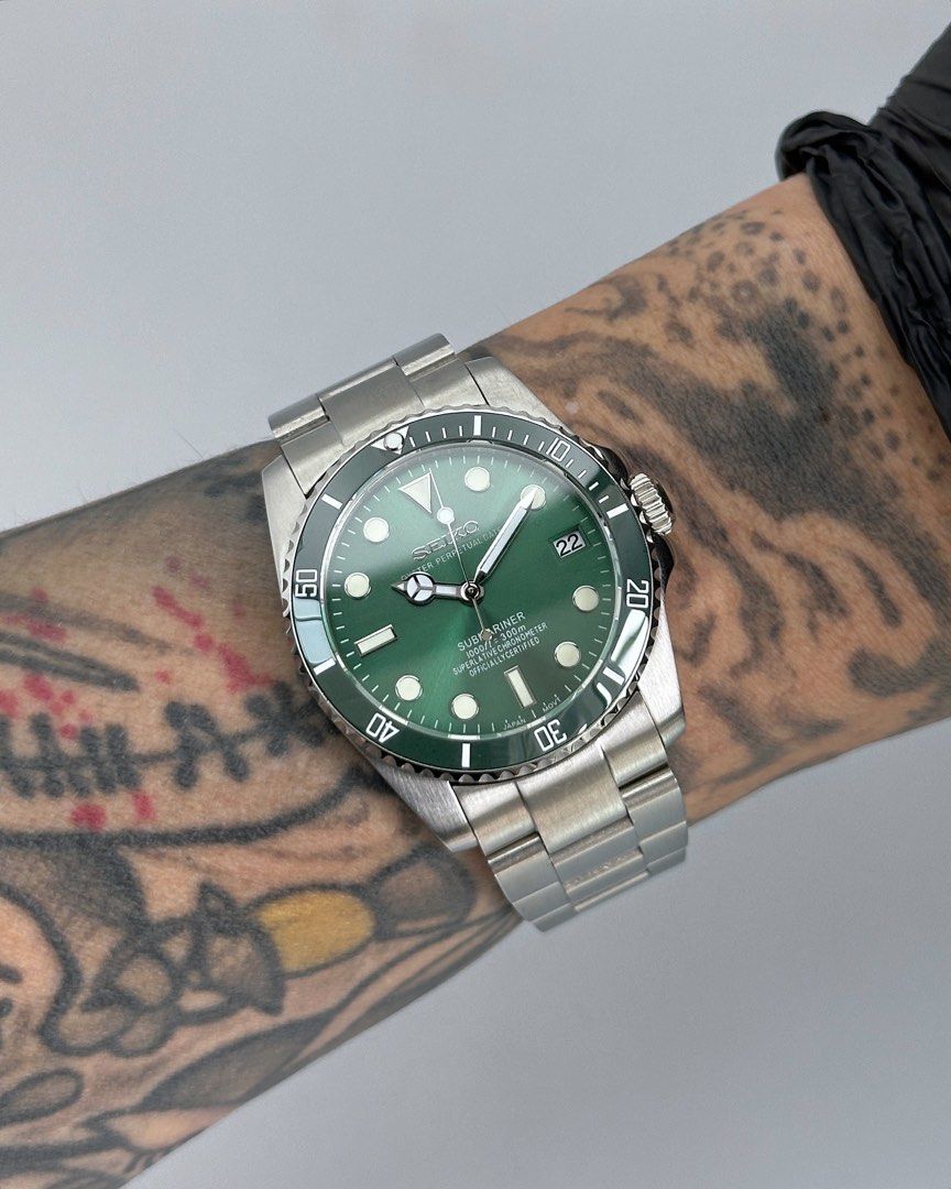 Custom Seiko Mod 36mm Hulk Green Submariner Automatic Watch, Men's ...