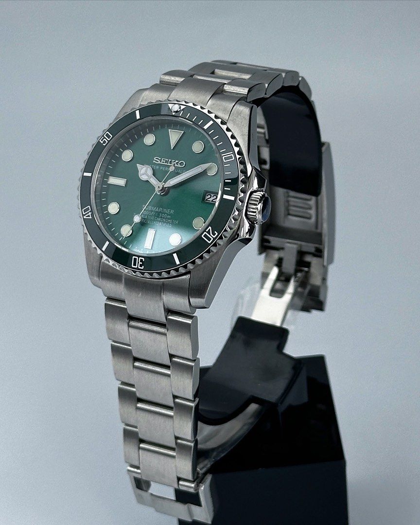 Custom Seiko Mod 36mm Hulk Green Submariner Automatic Watch, Men's ...