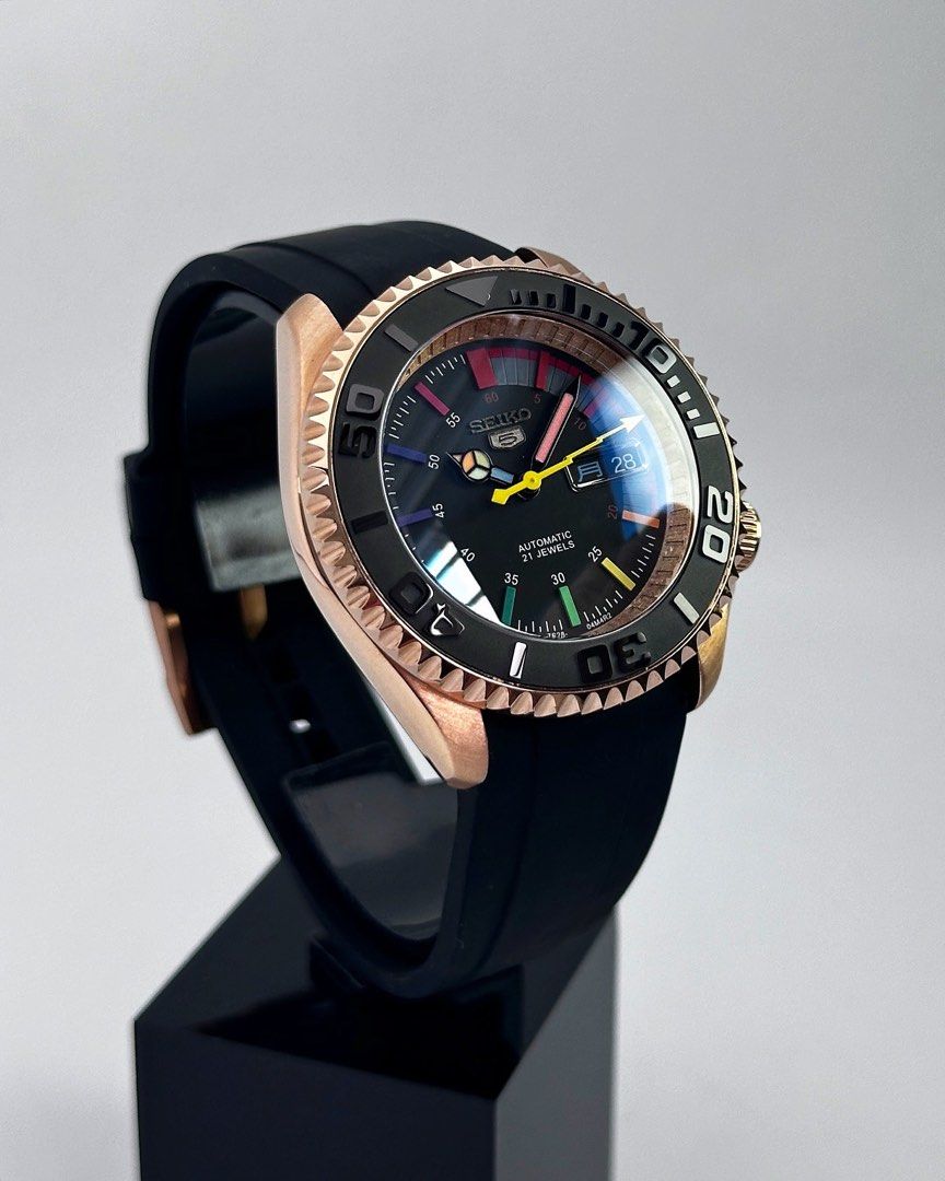 Custom Seiko Mod 42mm Black Rainbow Rose Gold SKX Automatic Watch, Men ...